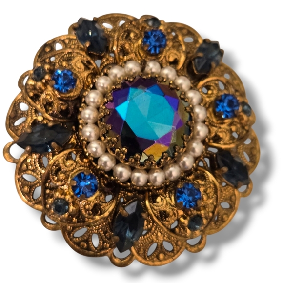 Vintage | Jewelry | Vintage West Germany Brooch Mid Century Blue Glass ...
